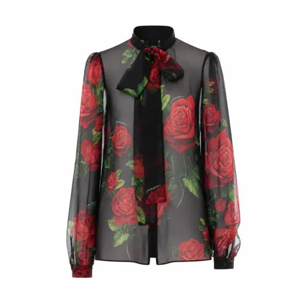 Dolce & Gabbana Roses Print Blouse - Black