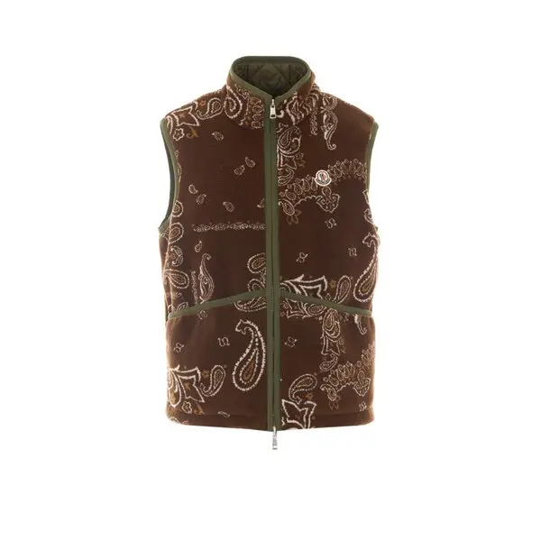 Moncler Reversible Paisley Print Teddy Fleece Padded Vest - Brown
