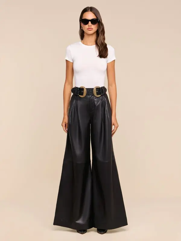 L'Agence Chelsy Leather Wide-leg Pants - Black