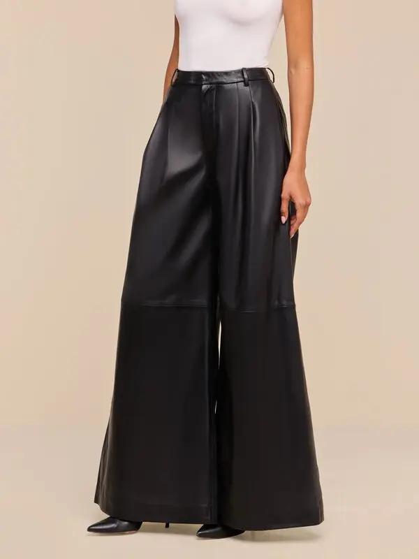 L'Agence Chelsy Leather Wide-leg Pants