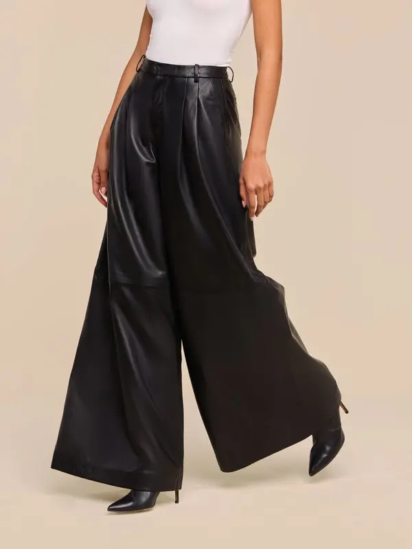 L'Agence Chelsy Leather Wide-leg Pants
