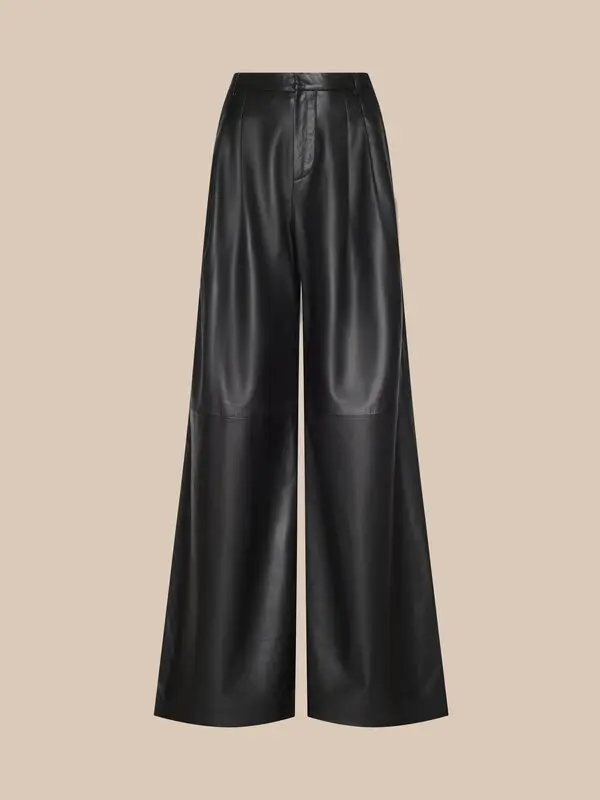 L'Agence Chelsy Leather Wide-leg Pants