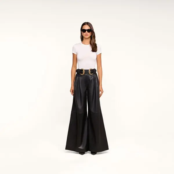 L'Agence Chelsy Leather Wide-leg Pants - Black