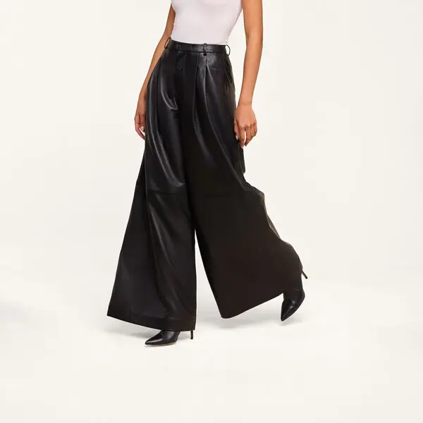 L'Agence Chelsy Leather Wide-leg Pants