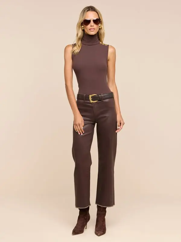L'Agence Wanda Coated Cropped Wide-leg Jean - Dark Java Coated