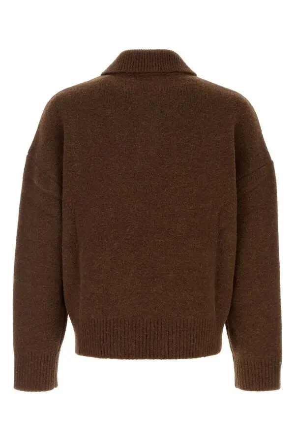 AMI Paris Chocolate Stretch Alpaca Blend Polo Shirt