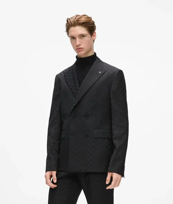 Karl Lagerfeld Checked Double-breasted Blazer - Black