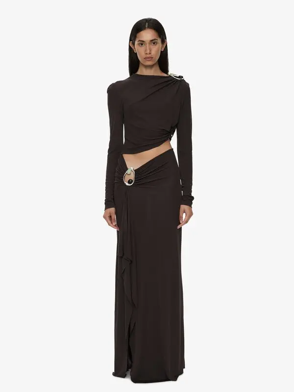 Christopher Esber Orica Crystal Ruched Long Sleeve Top - Molasses