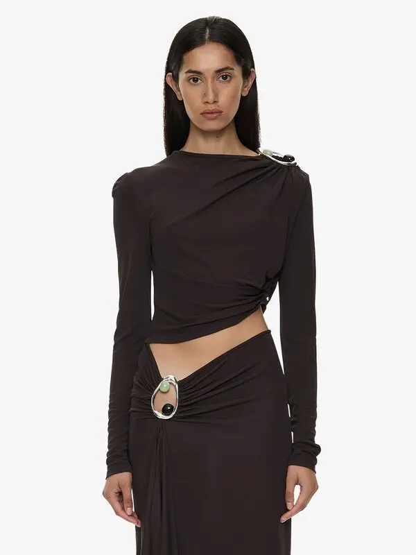 Christopher Esber Orica Crystal Ruched Long Sleeve Top