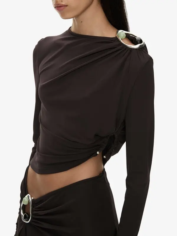 Christopher Esber Orica Crystal Ruched Long Sleeve Top