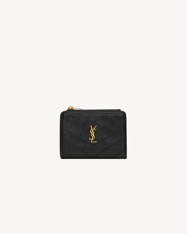 Saint Laurent Niki Bi-fold Wallet In Vintage Leather - Black