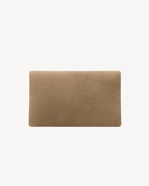 Saint Laurent Cassandre Large Envelope Pouch In Suede In Beige