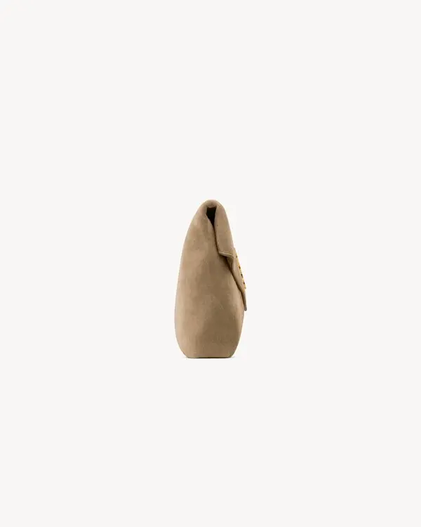 Saint Laurent Cassandre Large Envelope Pouch In Suede In Beige