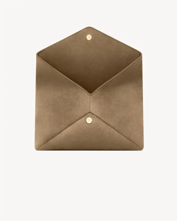 Saint Laurent Cassandre Large Envelope Pouch In Suede In Beige