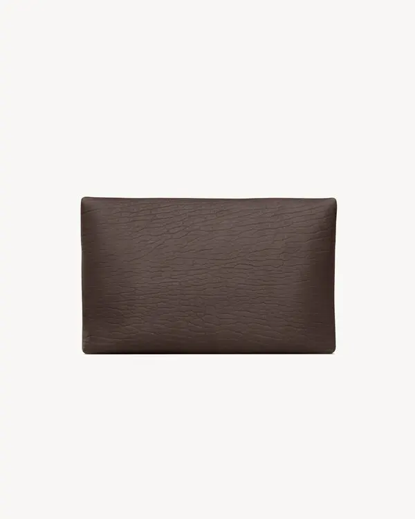 Saint Laurent Cassandre Large Envelope Pouch In Lambskin In Brown - Santal