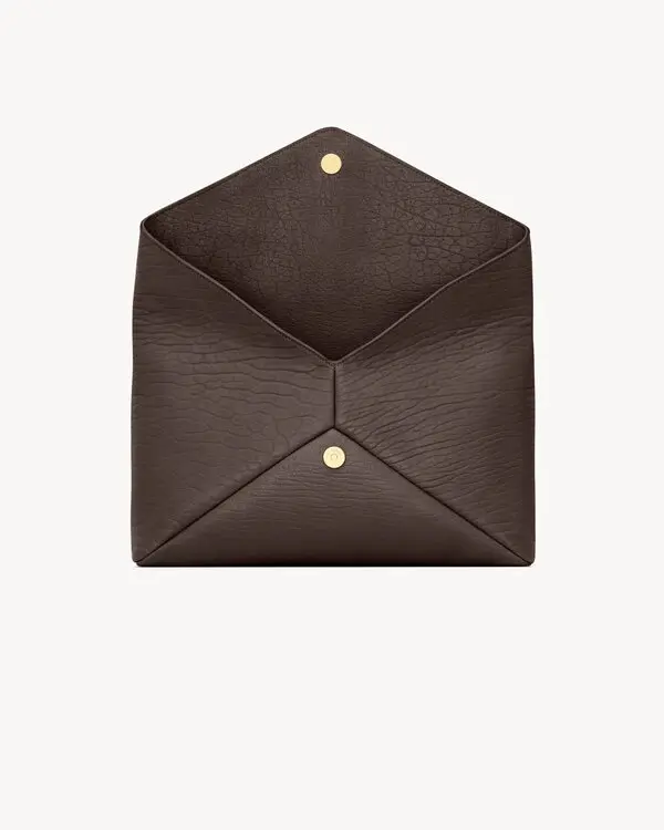 Saint Laurent Cassandre Large Envelope Pouch In Lambskin In Brown - Santal