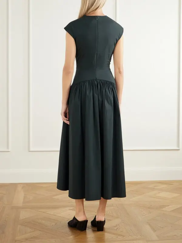 Proenza Schouler White Label Nyssa Gathered Stretch Cotton-blend Midi Dress - Green