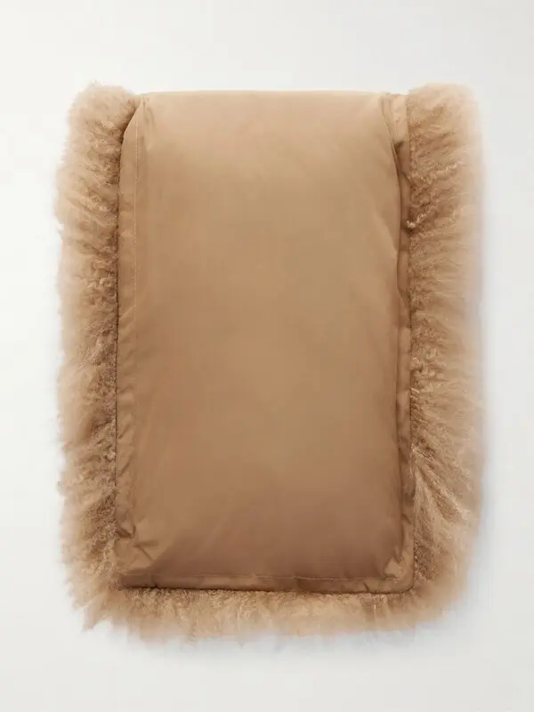 YVES SALOMON Leather And Shealing Scarf - Neutrals