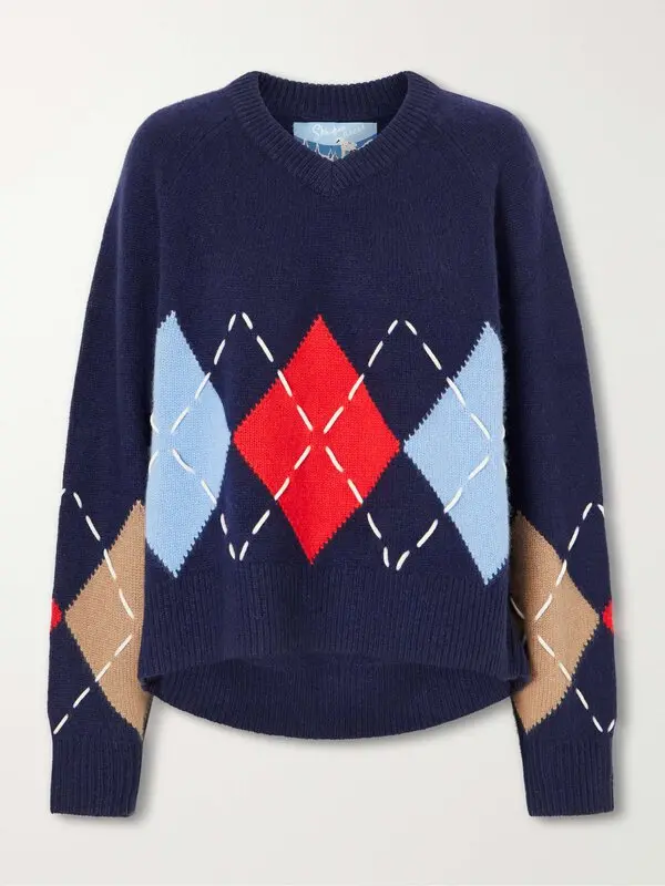 Arch4 Sloane Embroidered Argyle Cashmere Sweater