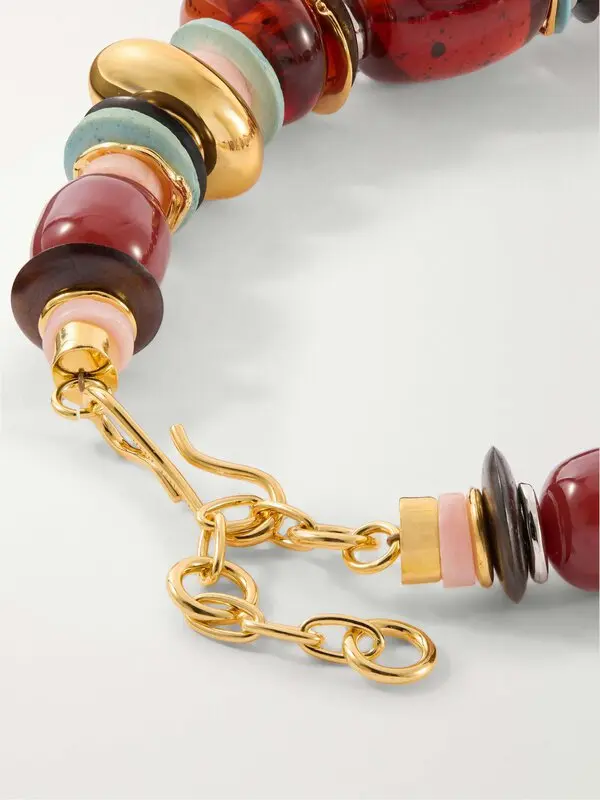 LIZZIE FORTUNATO Carmine Gold-tone Beaded Necklace