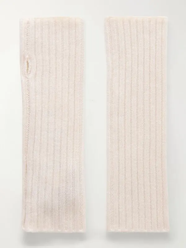 YVES SALOMON Ribbed Cashmere Fingerless Mittens - Neutrals