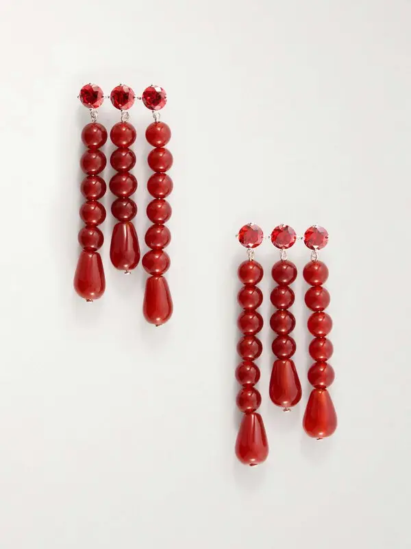Completedworks Weeping Willow Beaded Silver-plated Agate And Zirconia Earrings - Red