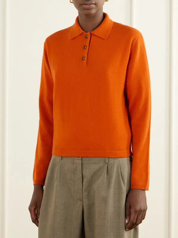 ALLUDE Cashmere Polo Sweater - Orange