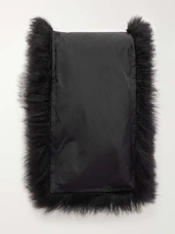 YVES SALOMON Leather And Shearling Scarf - Black