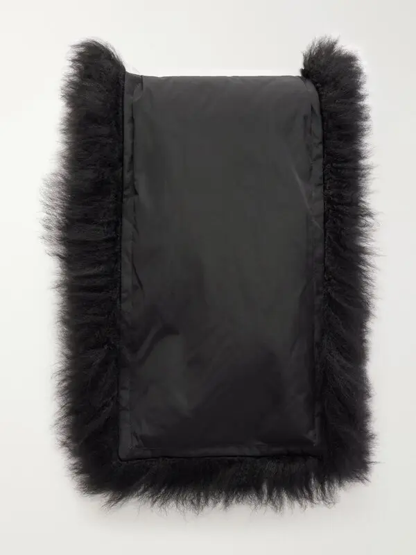 YVES SALOMON Leather And Shearling Scarf - Black