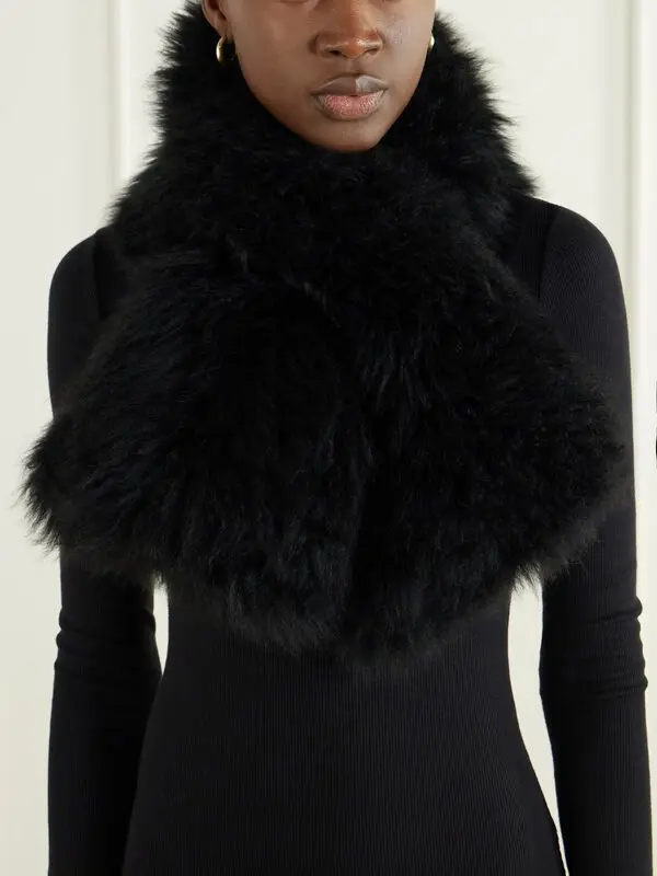 YVES SALOMON Leather And Shearling Scarf