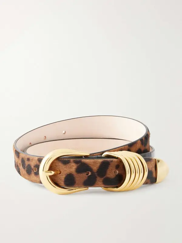 DEHANCHE Hollyhock Embellished Leopard-print Calf-hair Embossed-leather Belt