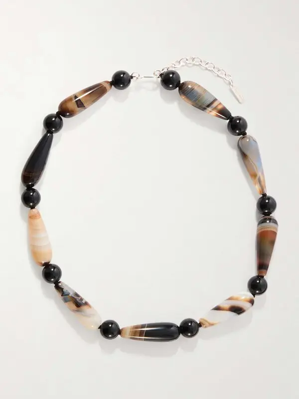 Completedworks The Depths Of Time Beaded Silver-plated Agate Necklace - Black