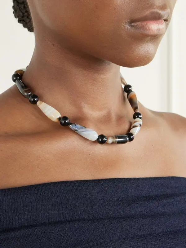 Completedworks The Depths Of Time Beaded Silver-plated Agate Necklace