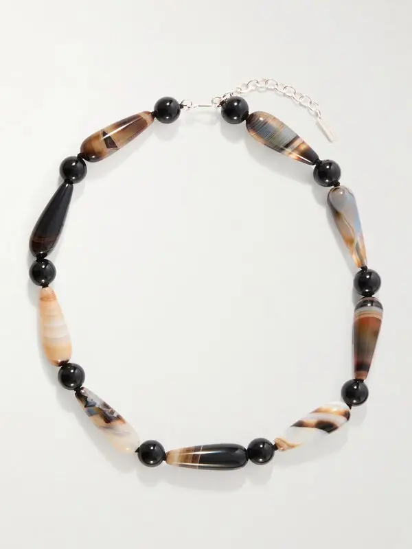 Completedworks The Depths Of Time Beaded Silver-plated Agate Necklace - Black