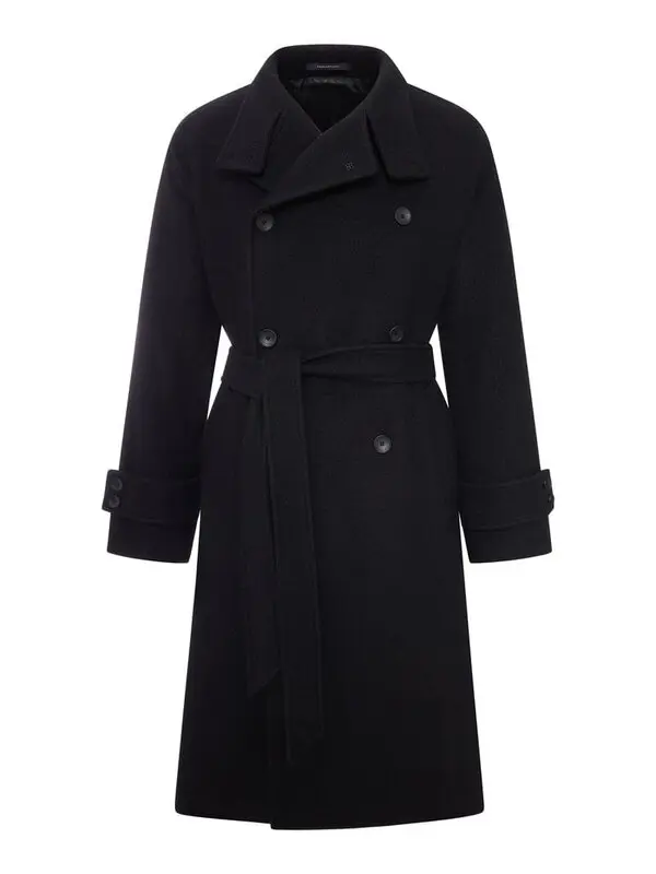 Tagliatore Double-breasted Cloth Coat With Belt - Black