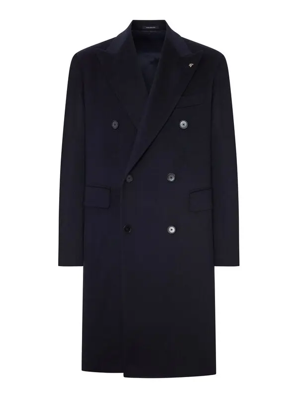 Tagliatore Double-breasted Wool Overcoat With Peak Lapel - Blue