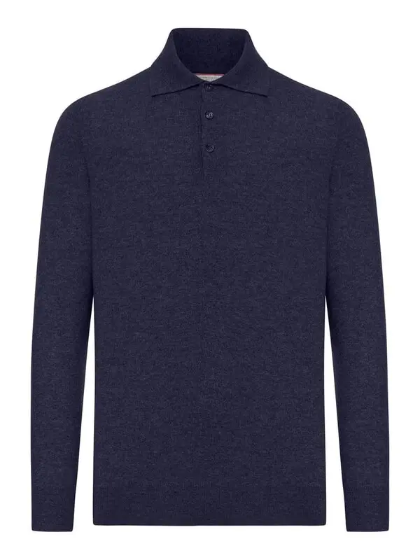 Brunello Cucinelli Cashmere Polo Style Sweater - Blue