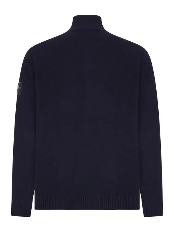 Stone Island Full Zip Wool Sweater With High Neck - Blue