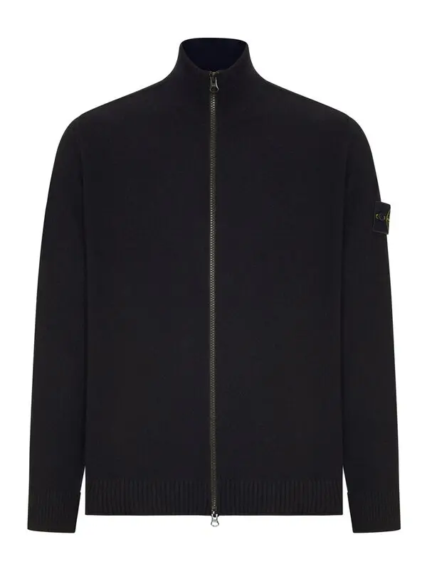 Stone Island Full Zip Wool Sweater - Black
