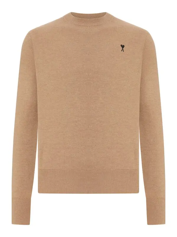 AMI Paris Merino Wool Crewneck Sweater - Brown