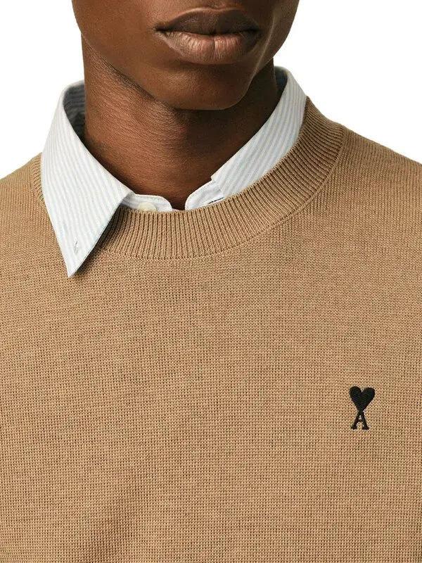 AMI Paris Merino Wool Crewneck Sweater - Brown