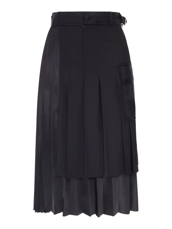 Sacai Pleated Midi Skirt With Cargo Pockets - Black