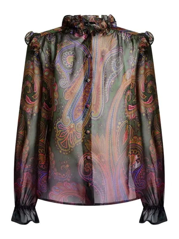 Etro Silk Shirt With Placement Dégradé Paisley Print - Green