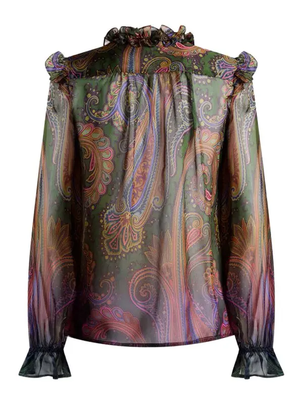Etro Silk Shirt With Placement Dégradé Paisley Print