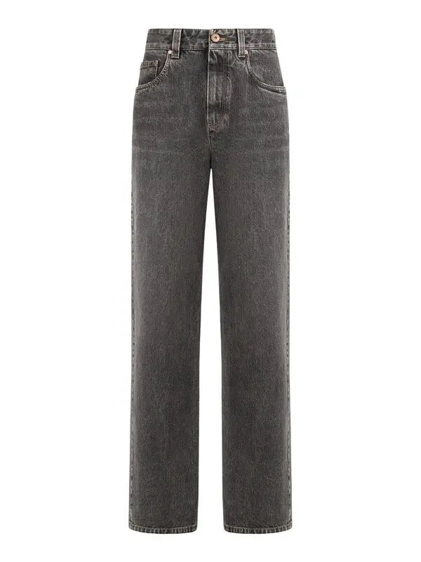 Brunello Cucinelli Authentic Denim Contemporary Loose Pants With Jewelry Pattern - Gray