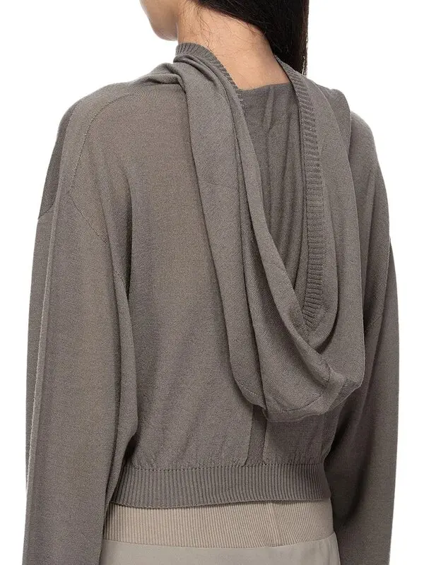 Rick Owens Cropped Knit Sweater With Hood - Multicolor