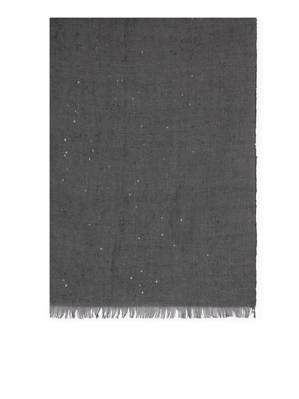 Brunello Cucinelli Cashmere And Silk Scarf With Sequins - Gray