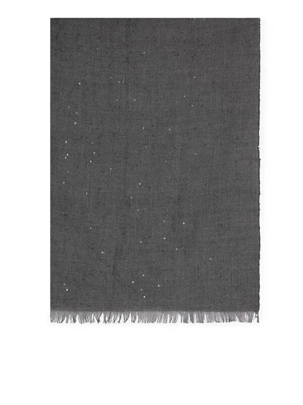 Brunello Cucinelli Cashmere And Silk Scarf With Sequins - Gray