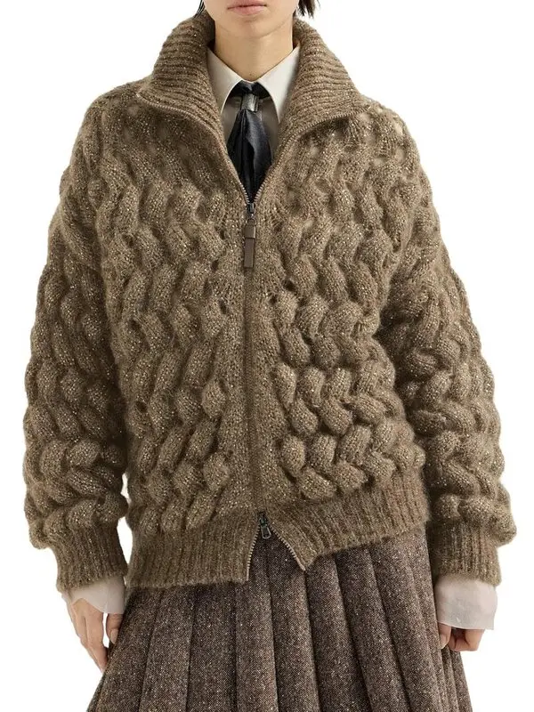 Brunello Cucinelli Dazzling Zigzag Cables Cardigan