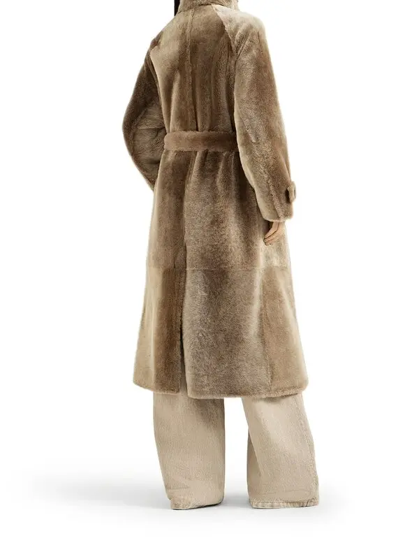 Brunello Cucinelli Shearling Coat With Belt - Multicolor